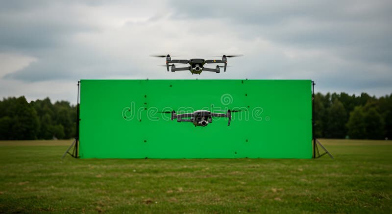 Two Drones Flying in Outdoor with Green Screen Backdrop for Visual ...