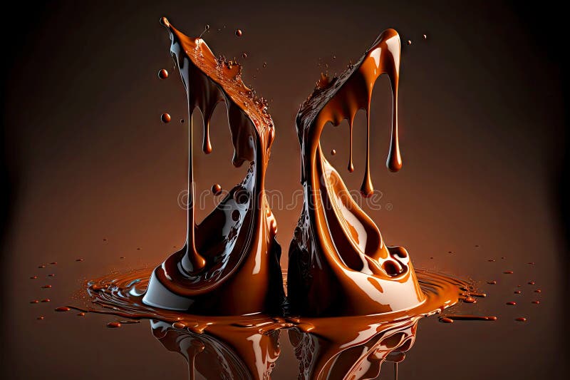 Two Drops of Melting Dark Chocolate with Chocolate Splash Stock ...