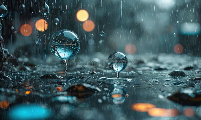 Two Drops of Water Fall into a Puddle on a Rainy Day. Stock ...