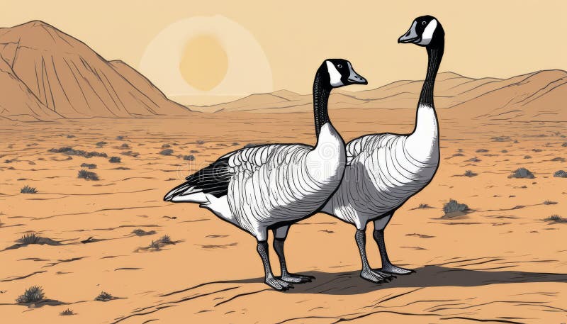 Two Ducks Standing in a Desert Stock Illustration - Illustration of ...