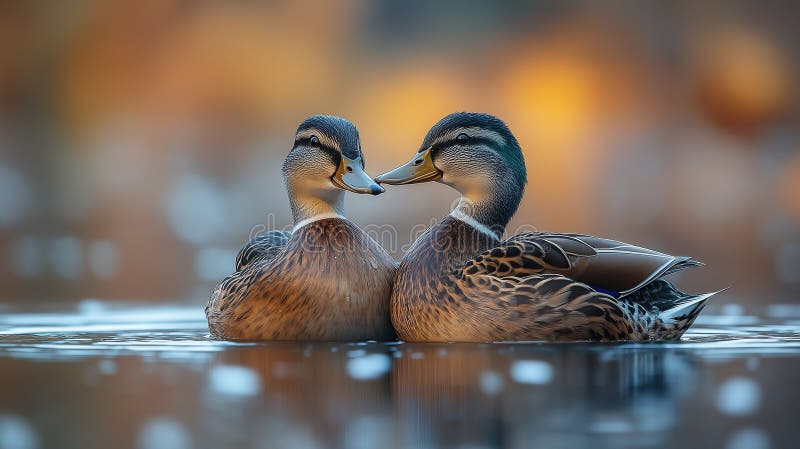 Two Ducks Touch Beaks in Water Stock Image - Image of fluffy ...