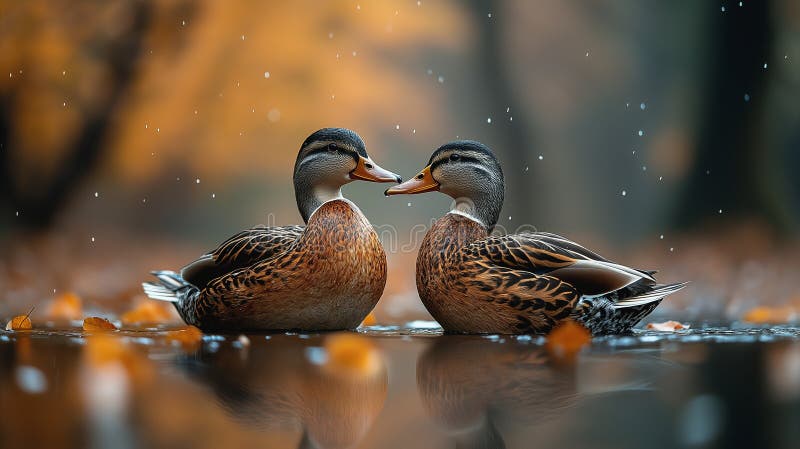 Two Ducks Touch Beaks in Water Stock Image - Image of soft, young ...