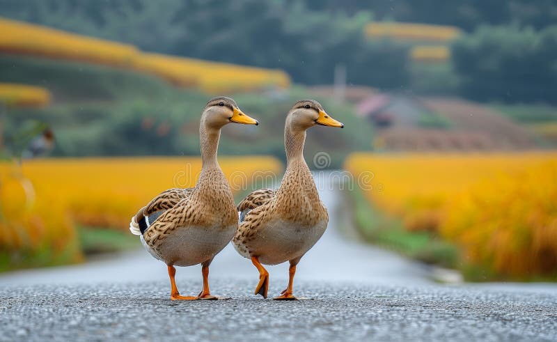 Two Ducks Walking on the Road. Two Ducks Walking on the Road in Front ...