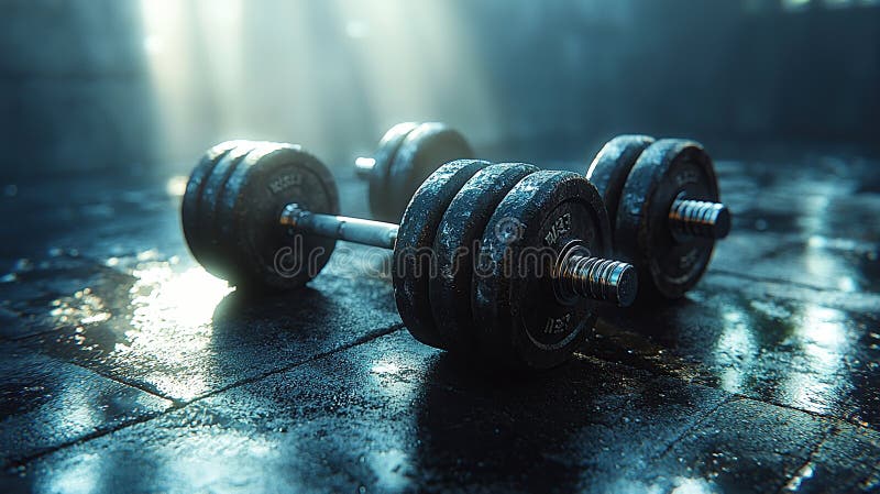 Two Dumbbells Rest on the Tiled Floor, Ready for an Intense Workout in ...
