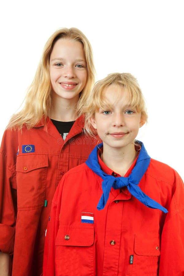Two Dutch scout girls stock image. Image of closeup, scout - 19790193