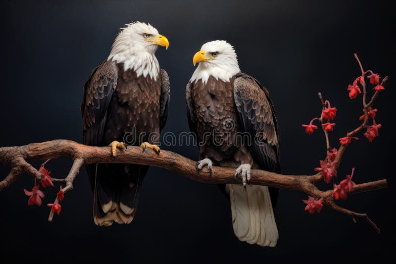Two Eagles of Different Gender Sitting Side by Side on a Branch Stock ...