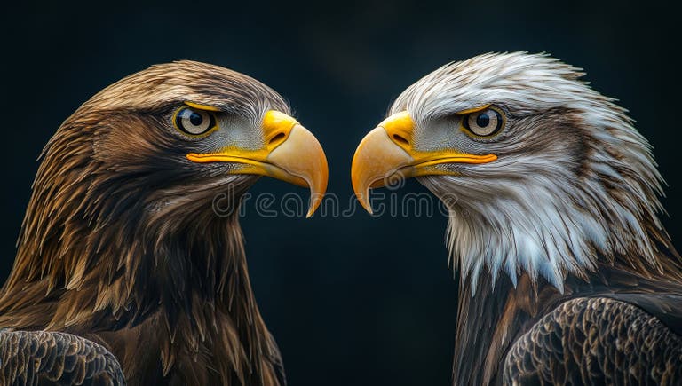 Two Eagles Facing Each Other with Their Beaks Open Stock Photo - Image ...