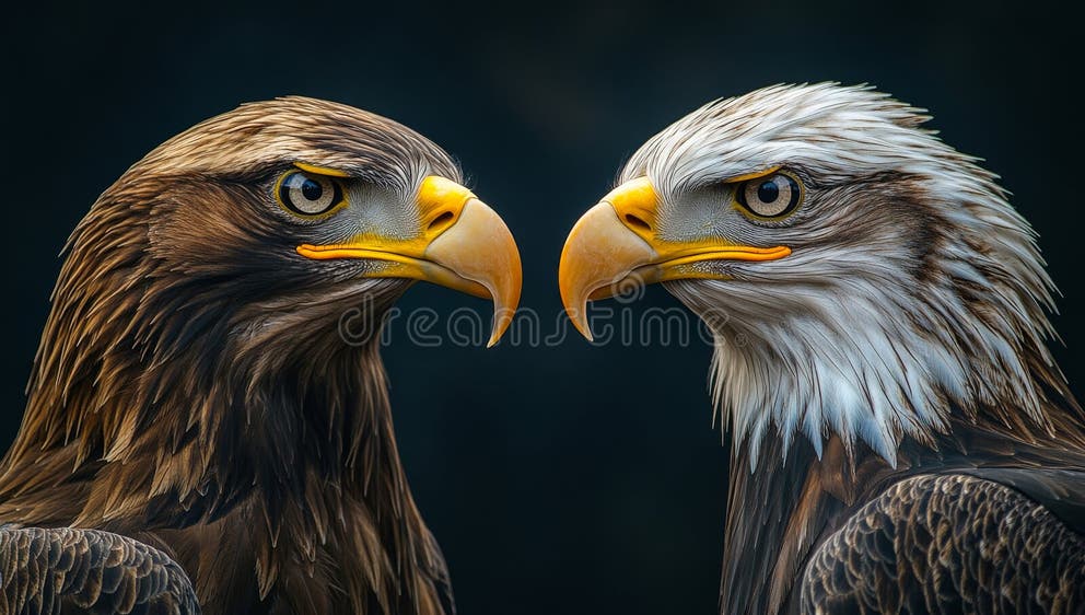 Two Eagles Facing Each Other with Their Beaks Open Stock Photo - Image ...