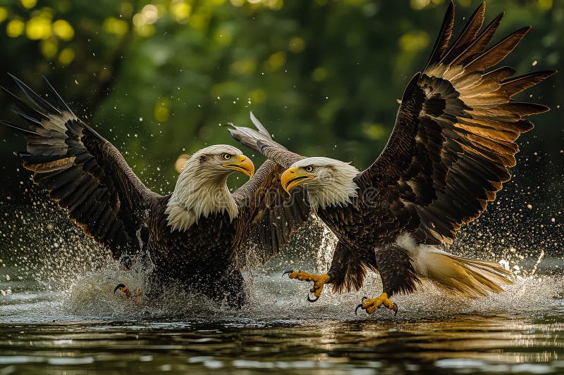 Two Eagles are Fighting in the Water Stock Photo - Image of blue, beak ...