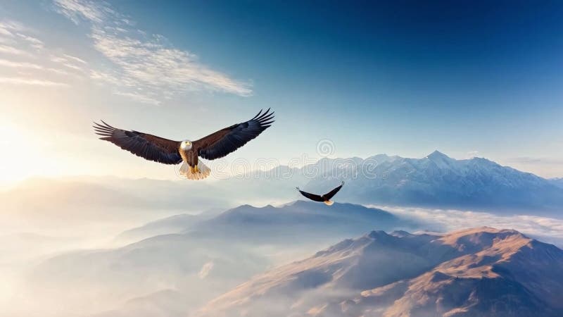 Majestic Eagles Soaring Over Mountains during a Serene Morning Flight. Generative AI Stock Video ...