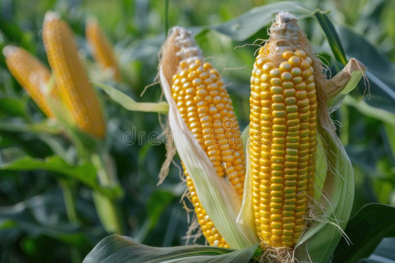 Two Ears of Corn in a Sunny Field. Suitable for Agricultural Concepts ...