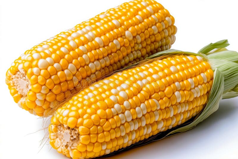 Two Ears of Corn on a White Background Stock Photo - Image of plant ...