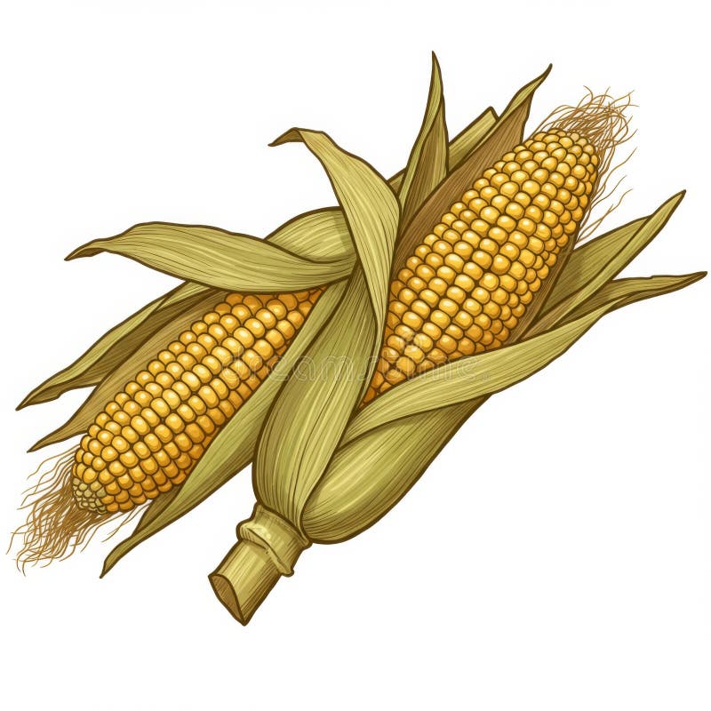 Two Ears of Ripe Yellow Corn with Green Husks Stock Illustration ...