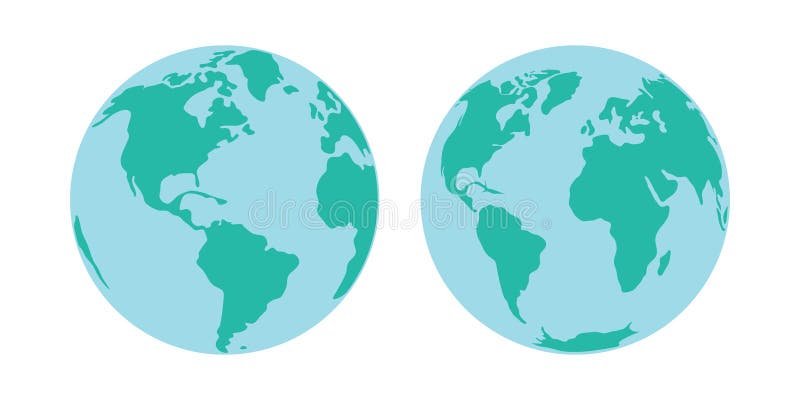 Two Earth Globes from Different Angles. World Map on a White Background ...