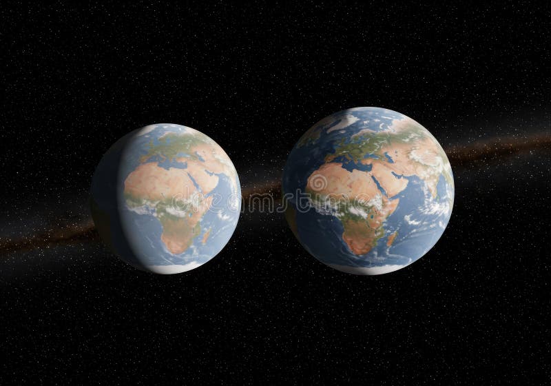 Two Earth Globes Showing Day and Night in Space Stock Illustration ...