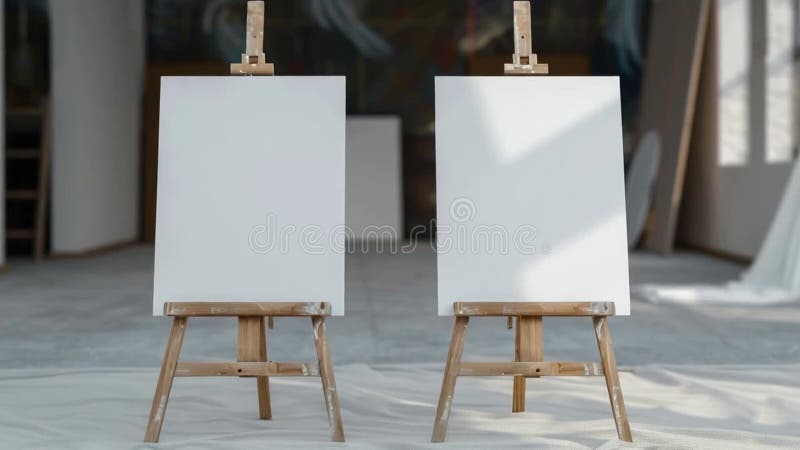 Two Easels with Blank Canvas in Bright Minimalistic Interior of the ...