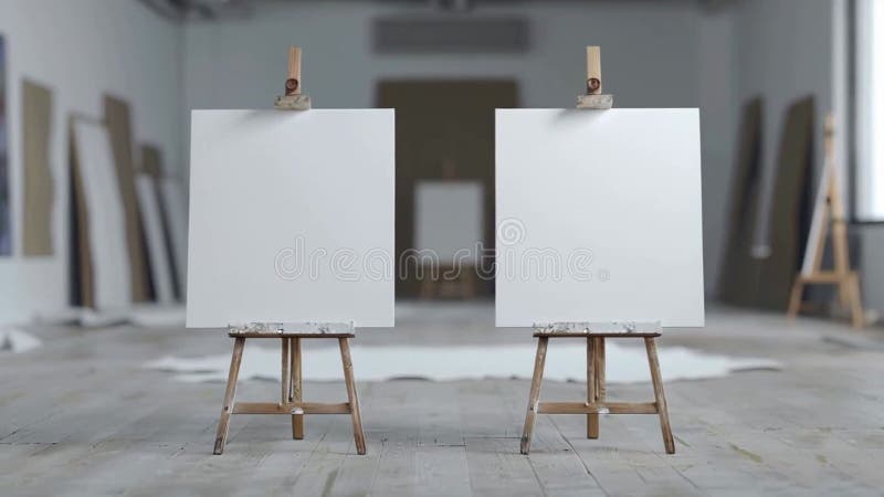 Two Easels with Blank Canvas in Bright Minimalistic Interior of the ...
