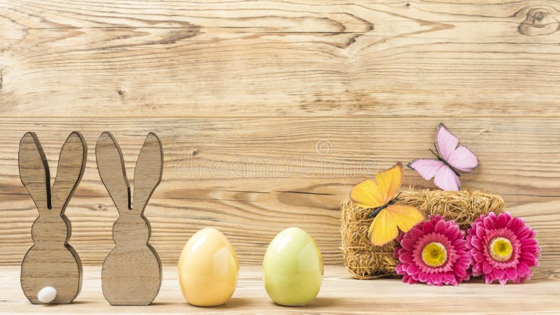 Two Easter Bunnies and Two Easter Eggs Stock Photo - Image of hare ...