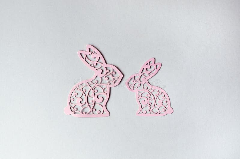 Two Easter Bunny Cut Out of Pink Paper Stock Photo - Image of group ...