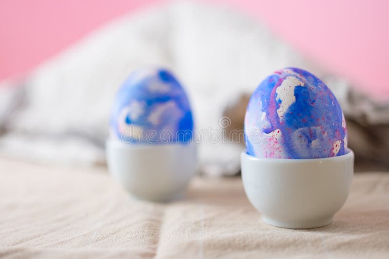 Two Easter Eggs Decorated with Watercolour Aquarelle Classic Blue Color ...