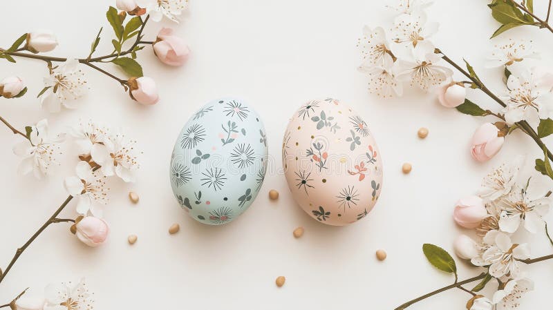 Two Easter Eggs with Floral Pattern are Lying on a White Background ...