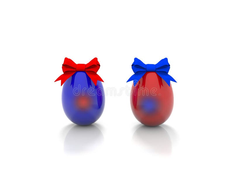 Two Easter Eggs with Gift Bows 3d Render Stock Image - Image of organic ...