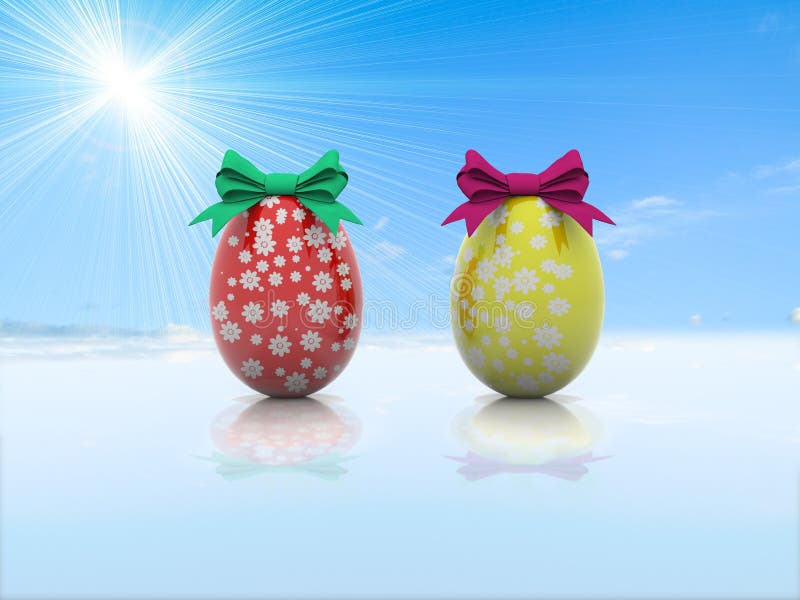 Two Easter Eggs with Gift Bows 3d Render Stock Image - Image of ellipse ...