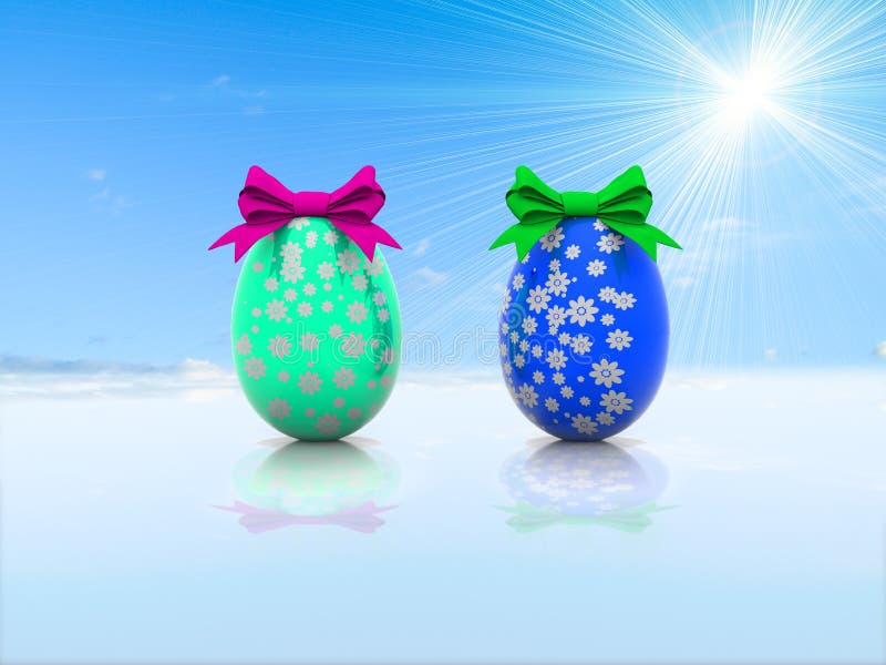 Two Easter Eggs with Gift Bows 3d Render Stock Image - Image of ...