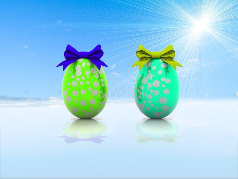 Two Easter Eggs with Gift Bows 3d Render Stock Photo - Image of ...