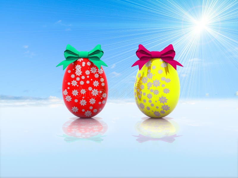 Two Easter Eggs with Gift Bows 3d Render Stock Photo - Image of organic ...
