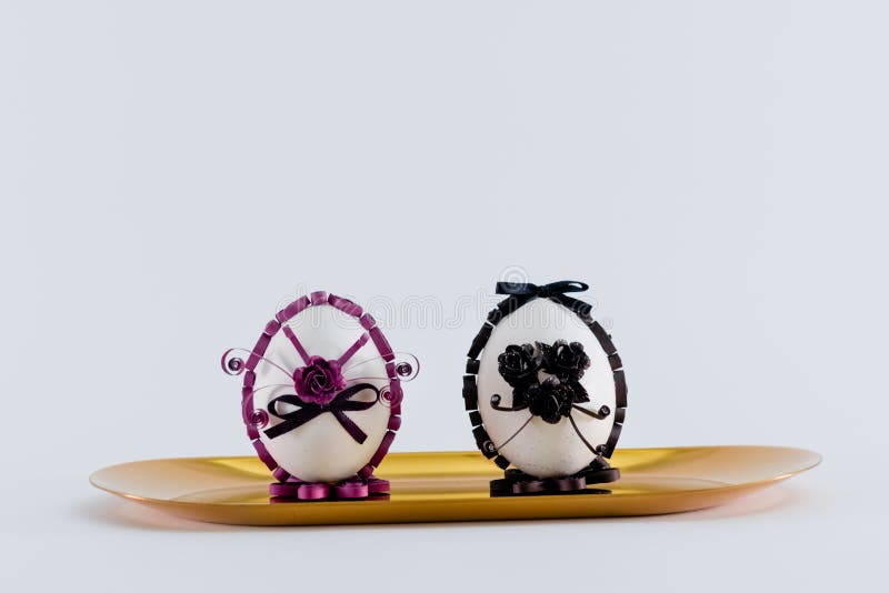 Two Easter Eggs on a Yellow Tray Stock Image - Image of religion ...