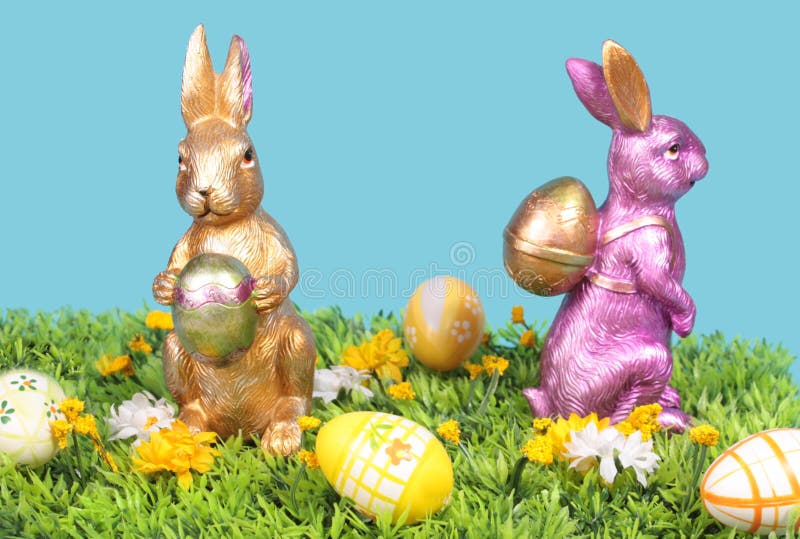 Two easter rabbit stock photo. Image of yellow, horizontal - 18441412