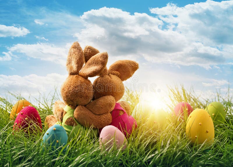 Two easter rabbits stock photo. Image of field, handmade - 67462896
