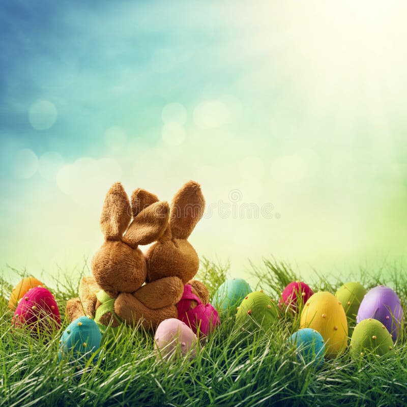 Two easter rabbits stock photo. Image of field, handmade - 67462896