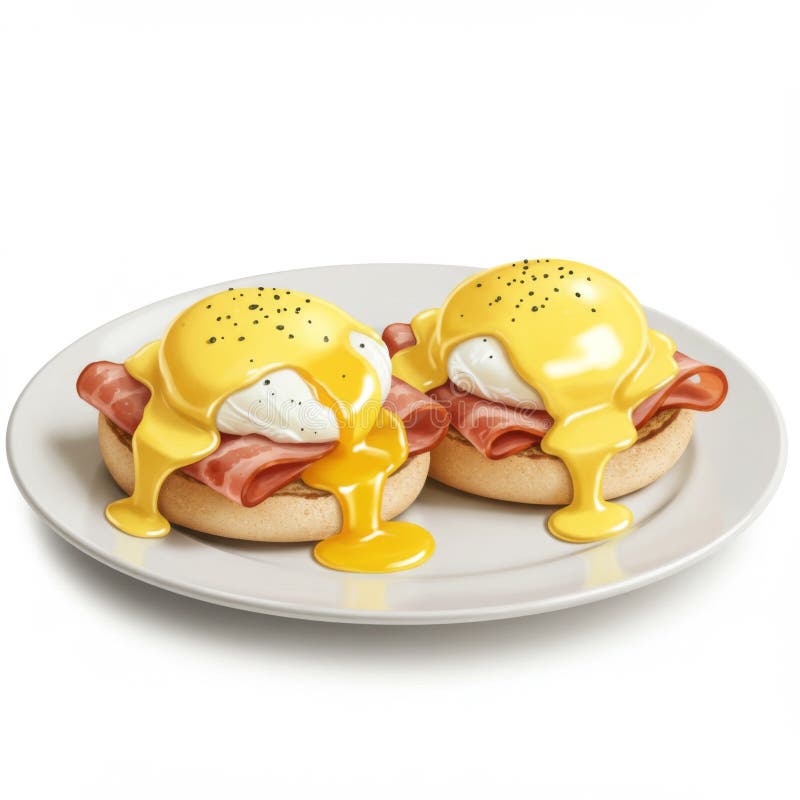Two Eggs Benedict on a Plate Stock Illustration - Illustration of ...