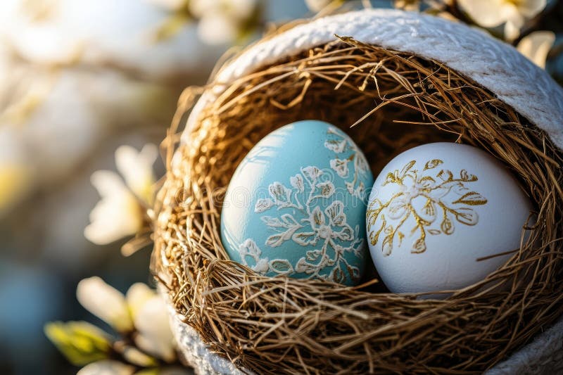 Two Eggs Nestled in a Branch Nest, Symbolizing New Life and Easter ...