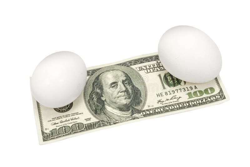 Two Eggs Sitting on Hundred Dollar Bill Isolated on White Stock Image ...