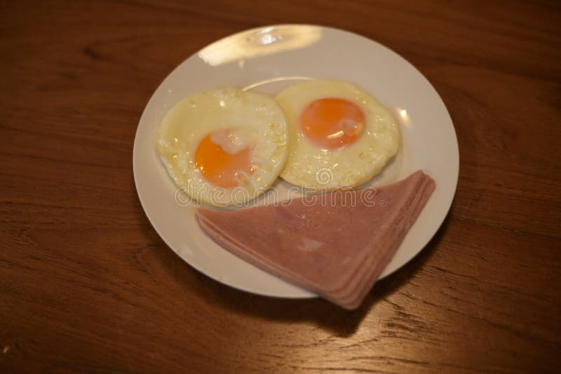 Two Eggs and Triangle Bacon in White Plate As Duck Face, so Cute. Stock ...