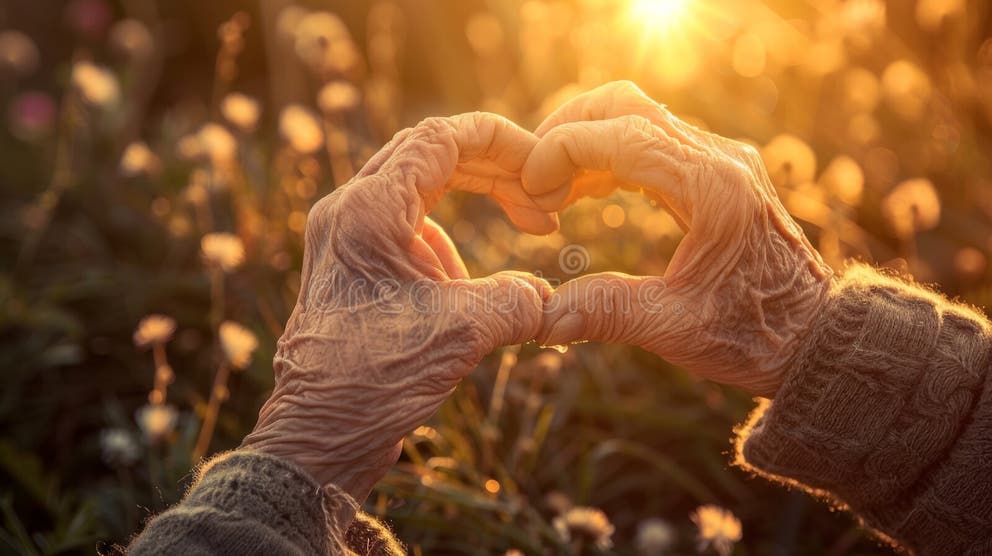 Hands Creating a Heart at Sunset. AI Generated Stock Photo - Image of ...