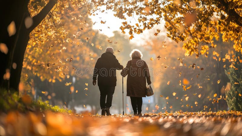 Two Elderly People Walking in the Fall. Generative AI Stock ...