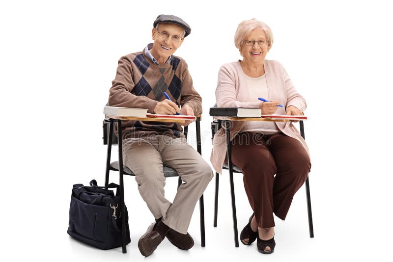 Elderly Student Sitting School Chair Taking Notes Stock Photos - Free ...