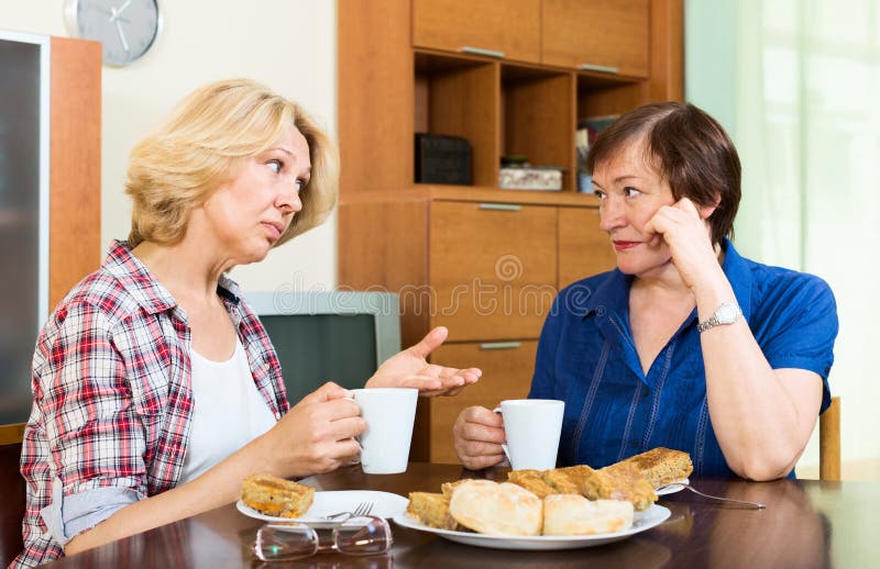 Two Elderly Woman with Cup of Tea Talking Stock Image - Image of ...