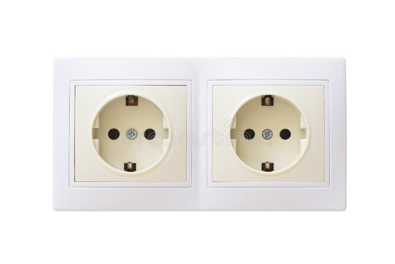 Two Electric Sockets. Two Electrical Outlets of Beige Color on a Beige ...