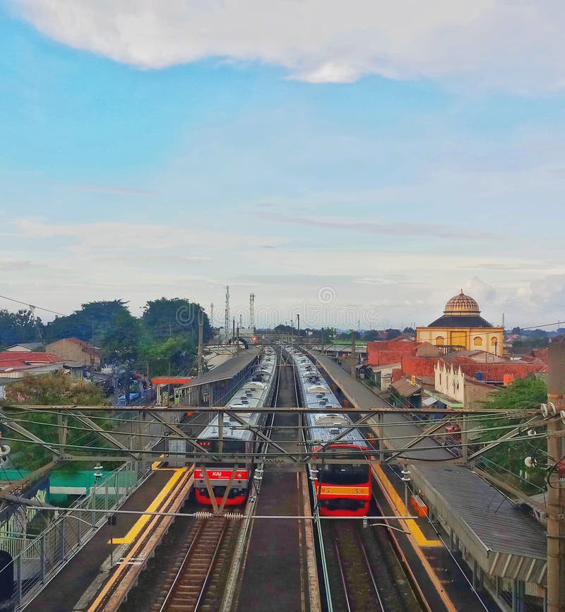 Two Electric Trains Meet at a Station Stock Image - Image of trains ...