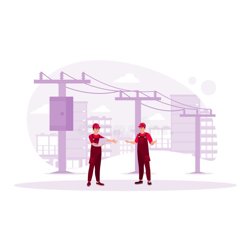 Two Electrical Engineers Use a Laptop Near the Power Plant To View the New Work Project Plan ...