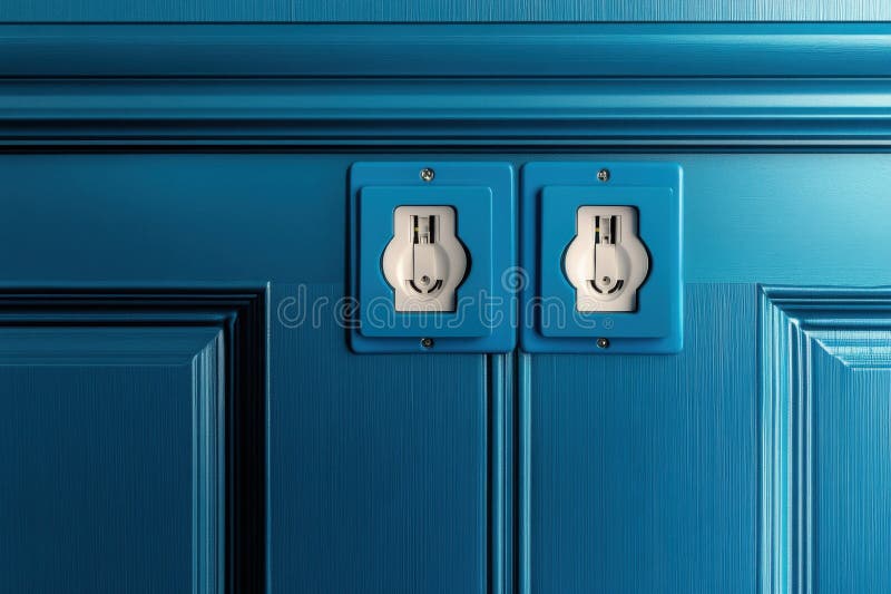 Two Electrical Outlets on a Vibrant Blue Wall in a Modern Interior ...