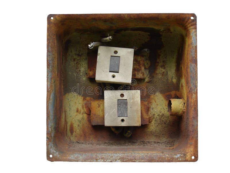 Two Electrical Switch in the Rusty Metal Box Isolated on White Stock ...