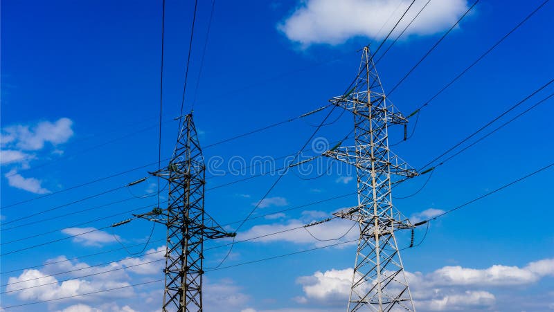 Two Electricity Pylons Cable Line Stock Image - Image of metal, voltage ...