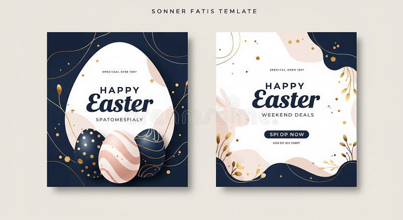 Two Elegant Easter-themed Designs Featuring a Blend of Navy Blue, White ...