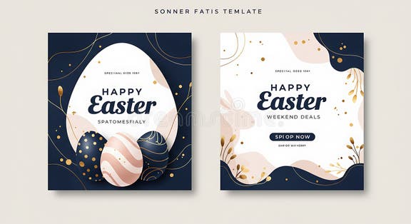 Two Elegant Easter-themed Designs Featuring a Blend of Navy Blue, White ...